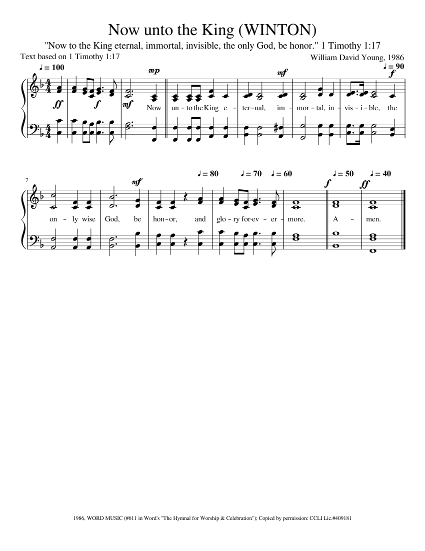 Now unto the King (WINTON) Sheet music for Piano (Solo) Easy ...