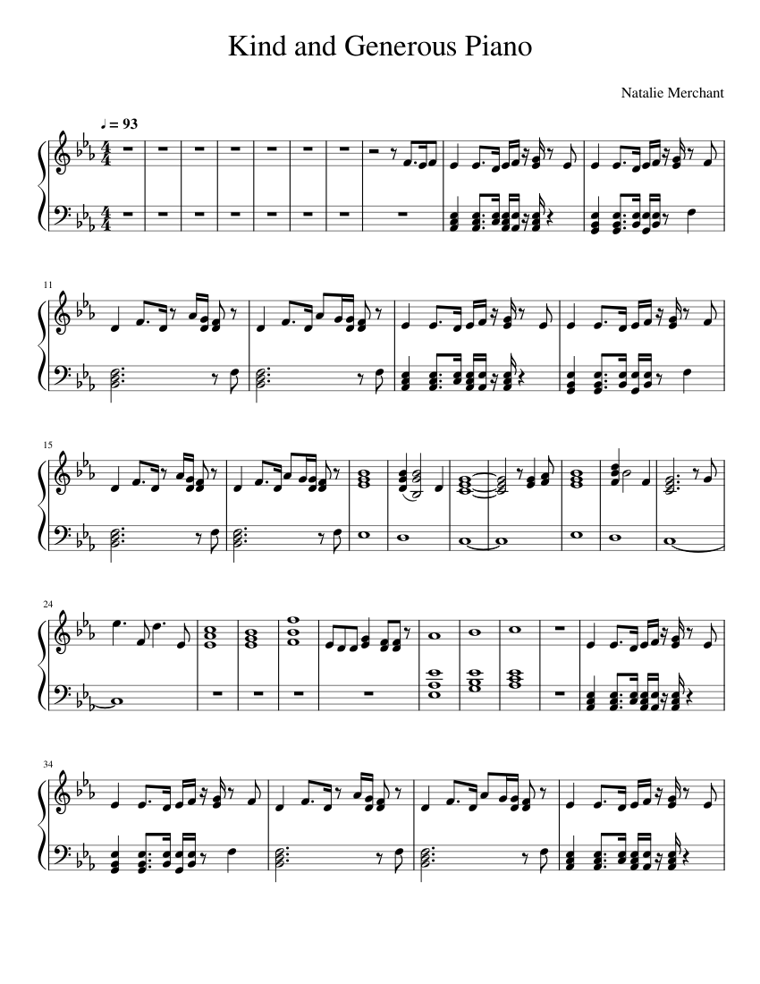 Kind and Generous (Piano) - Natalie Merchant Sheet music for Piano ...