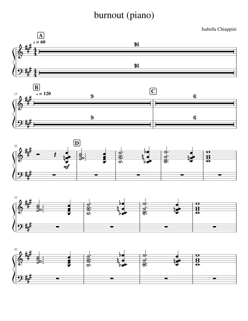 burnout (piano) Sheet music for Piano (Solo) Easy | Musescore.com