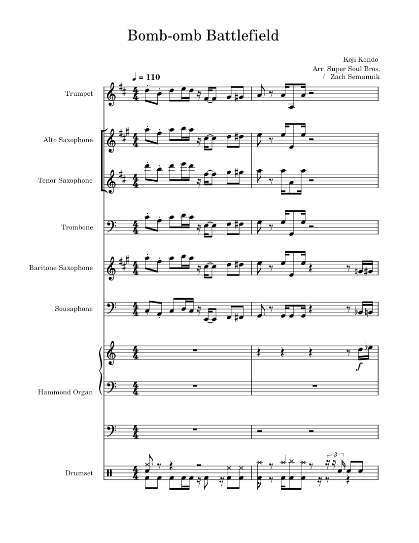Bomb-omb Battlefield Sheet music for Trombone, Organ, Saxophone alto ...