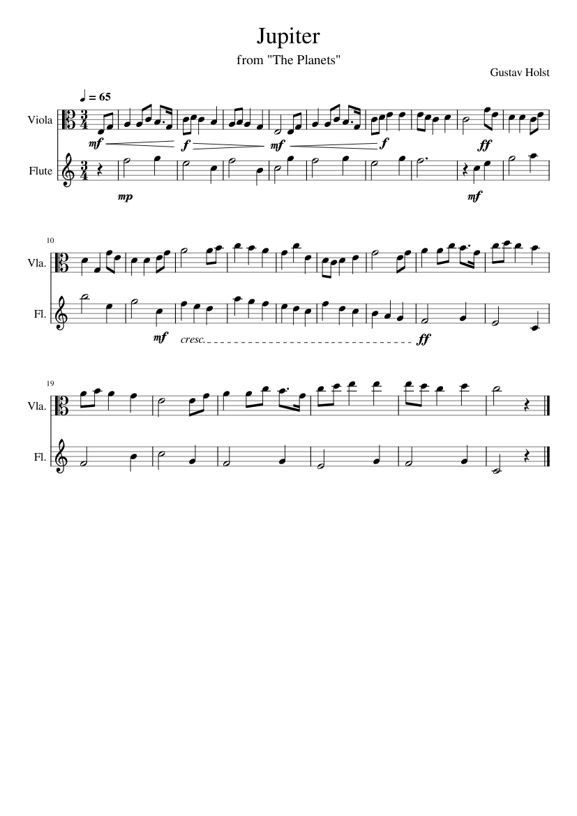 Jupiter, The Bringer Of Jollity – Gustav Holst Jupiter_ViolaFluteDuet ...