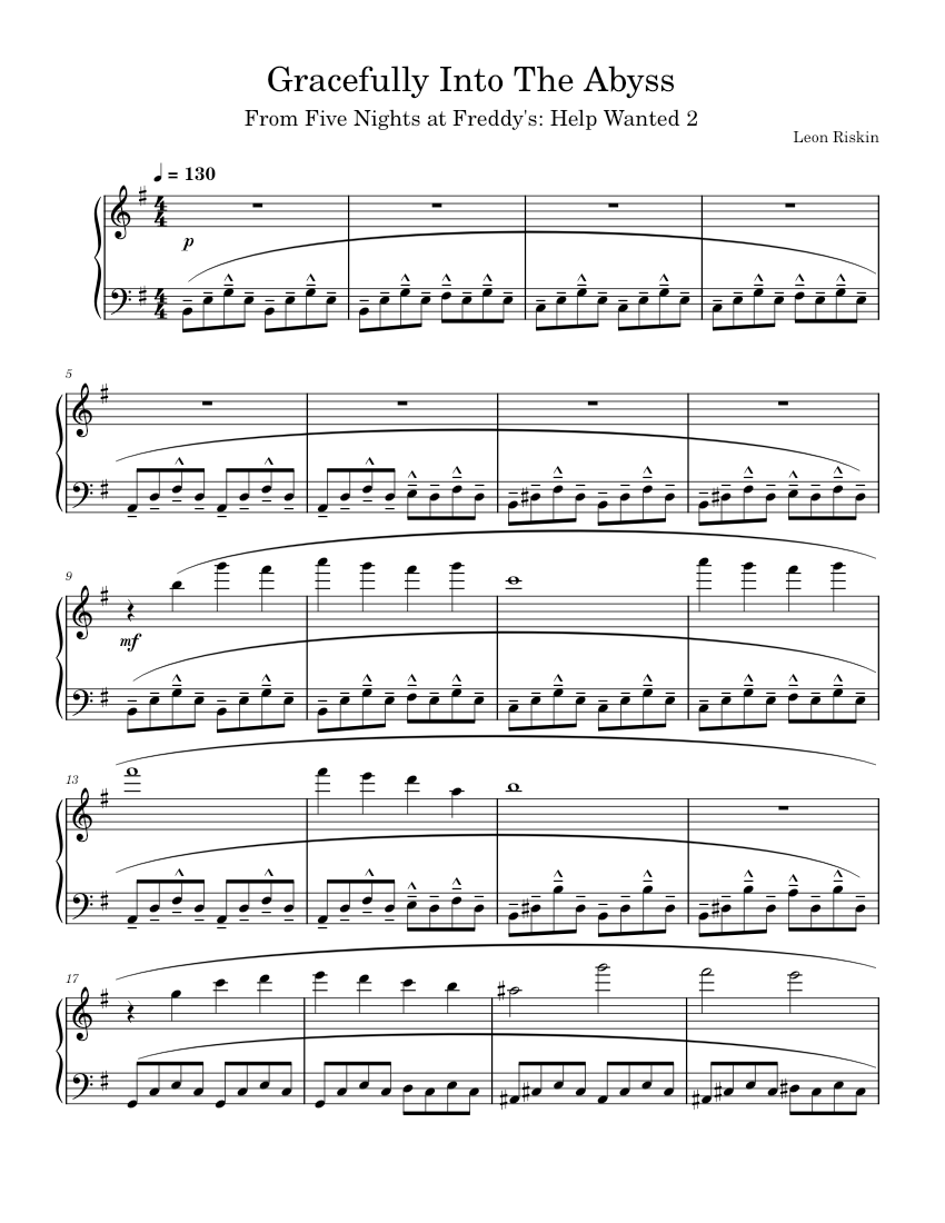 Gracefully Into the Abyss – Leon Riskin (Princess Quest IV theme) Sheet ...