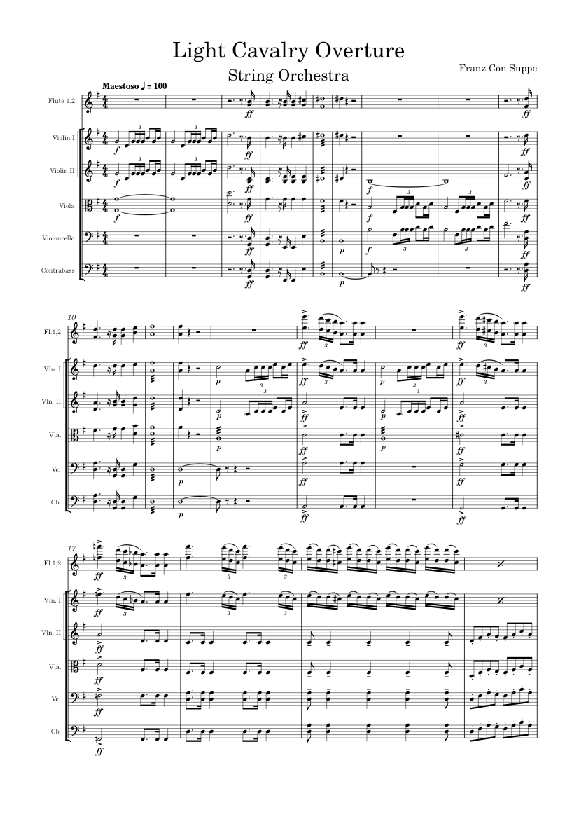 Franz von suppe - light cavalry overture – Misc Traditional Sheet Music for Flute, Contrabass ...