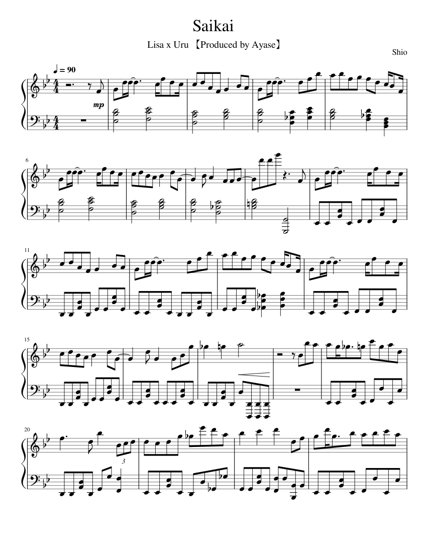 LiSA x Uru - Saikai / 再会【Piano Arrangement】 Sheet music for Piano (Solo) | Musescore.com