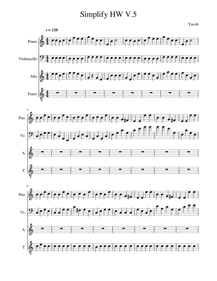 Simplify HW V 5 Sheet music for Piano, Alto, Tenor, Cello (Mixed ...