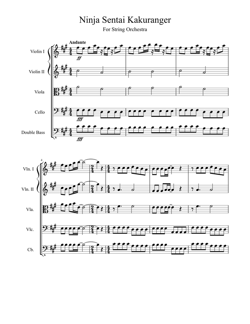 Ninja Sentai Kakuranger Sheet music for Viola, Cello (String Ensemble ...