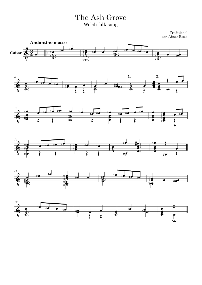 The Ash Grove – Misc tunes (Welsh folk song) Sheet Music for Guitar ...