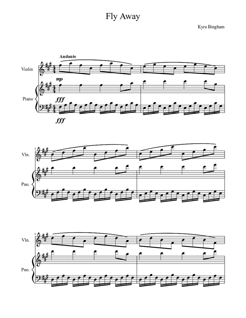 Fly Away Sheet music for Piano, Violin (Solo) | Musescore.com