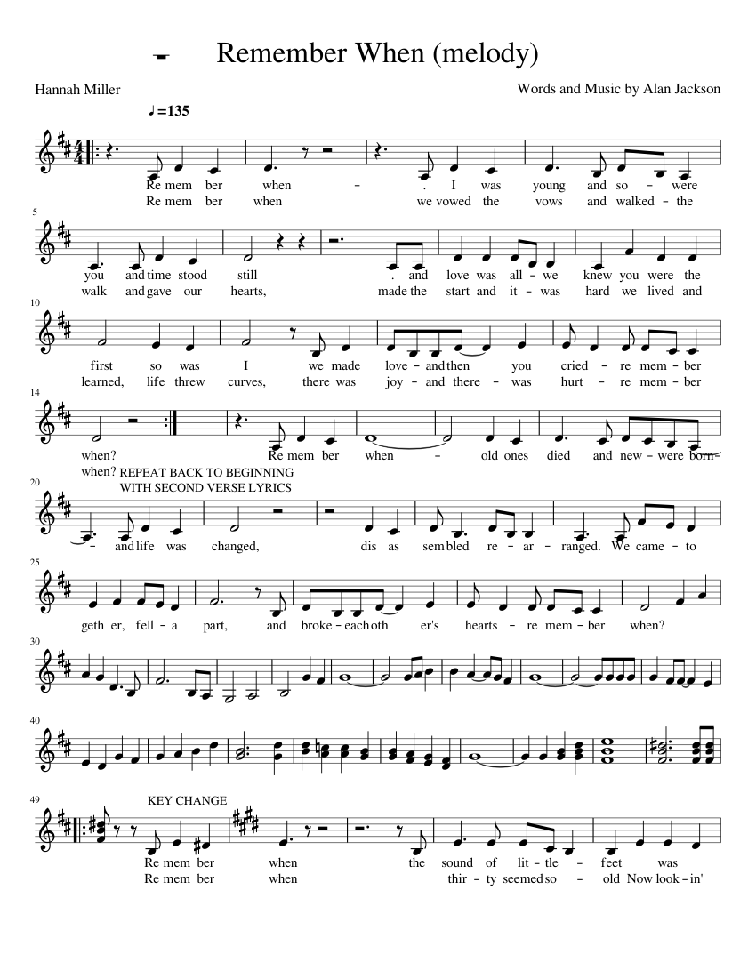 Remember When (melody) Sheet Music for Piano (Solo) Easy | MuseScore.com