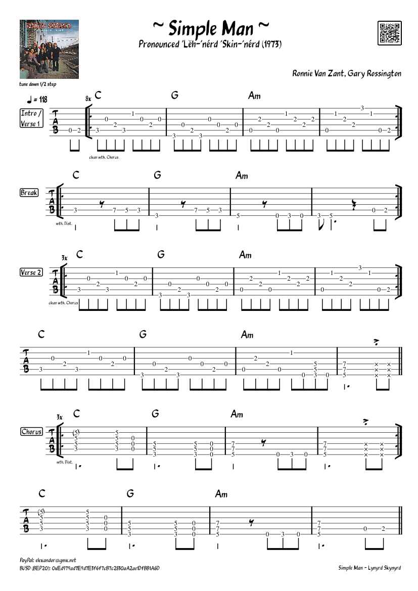 Lynyrd Skynyrd - Simple Man - Guitar Lead Sheet - piano tutorial
