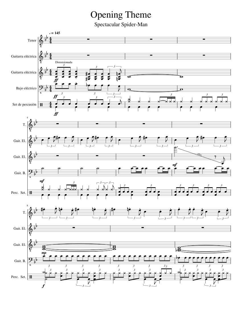 Spectacular Spider Man - Opening Theme Sheet music for Tenor, Guitar ...