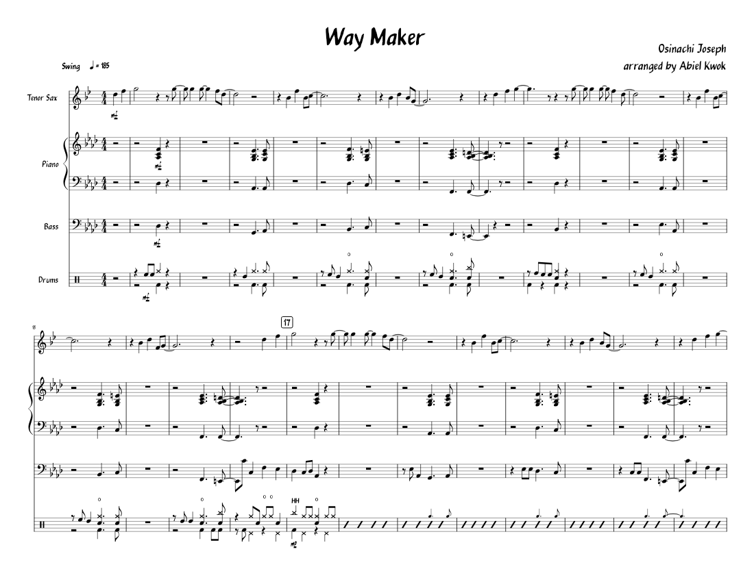 Way Maker - Jazz Arrangement Sheet Music for Piano, Saxophone tenor ...
