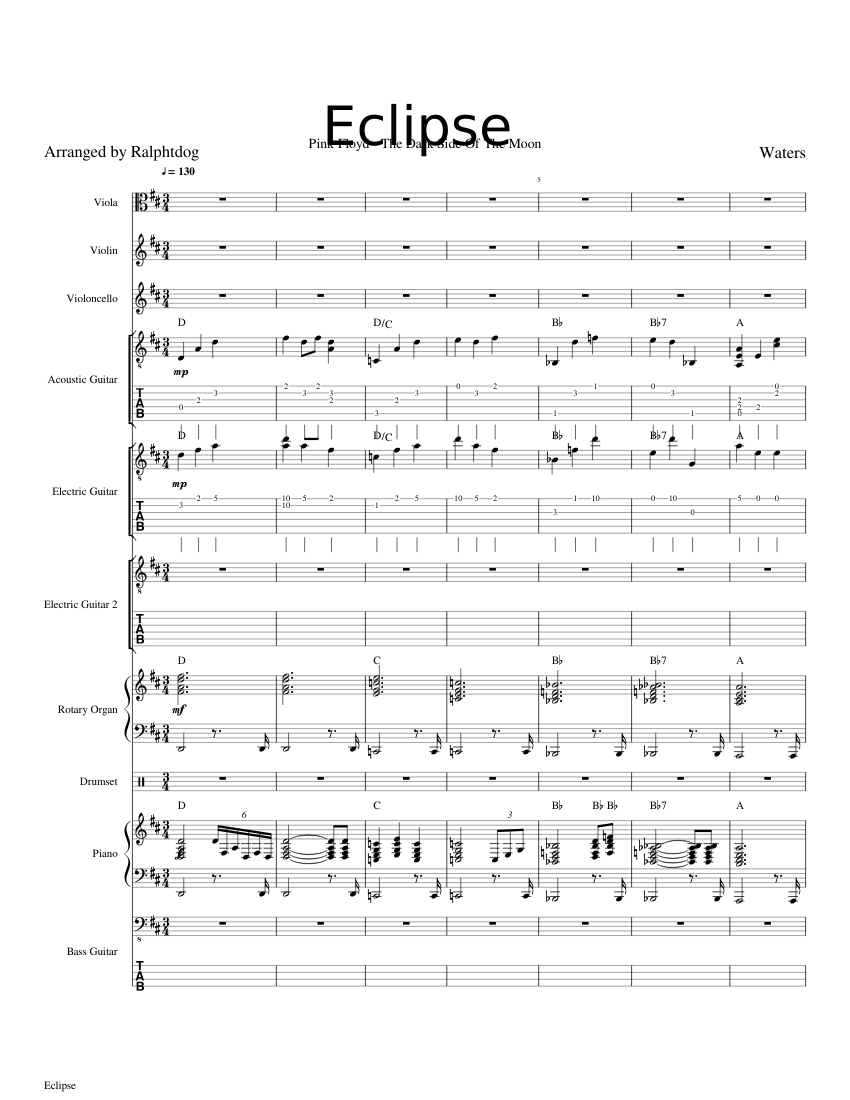 Pink Floyd - TDSOTM - Eclipse Sheet music for Piano, Organ, Violin ...