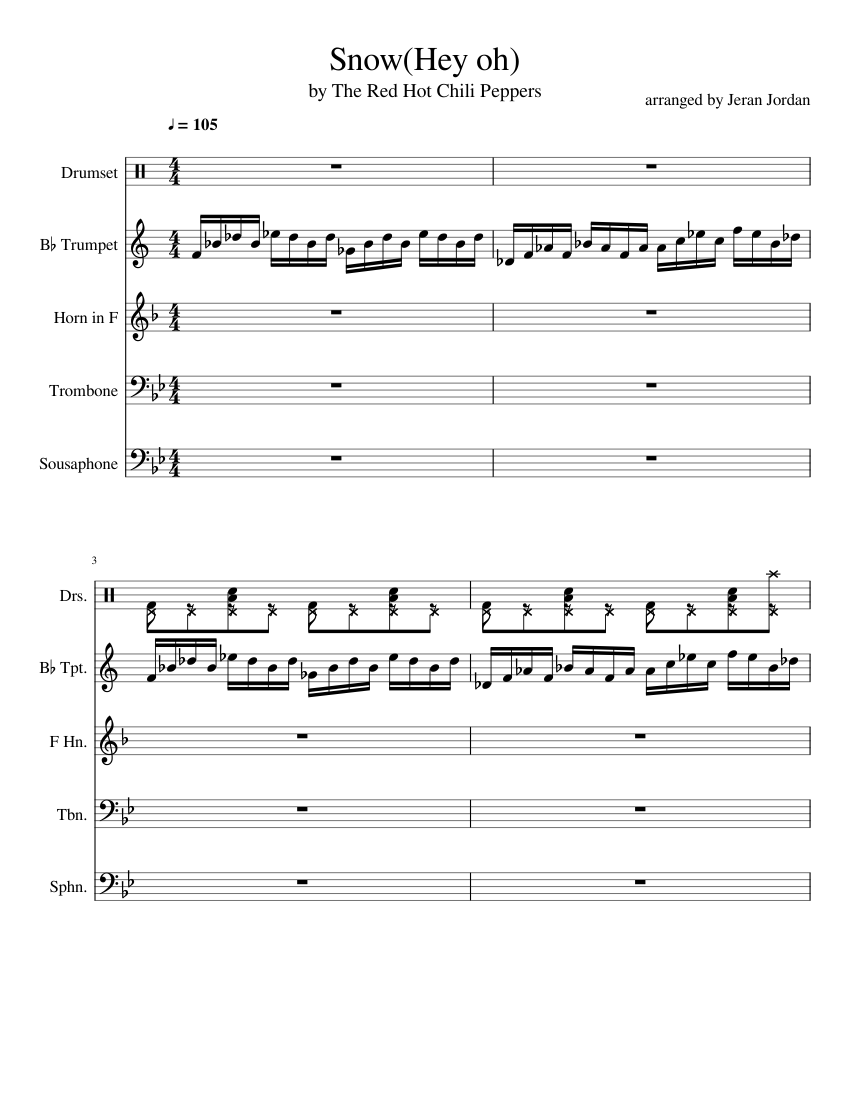 Snow Hey oh Sheet music for Trombone, Trumpet in b-flat, French horn ...