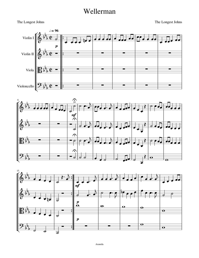 Wellerman Sheet music for Violin, Viola, Cello (String Quartet ...