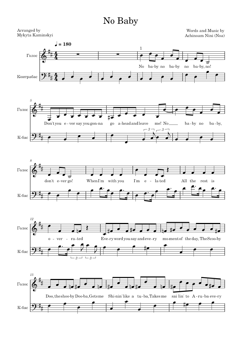 No Baby – Noa (Achinoam Nini) Sheet music for Flute, Contrabass (Mixed ...