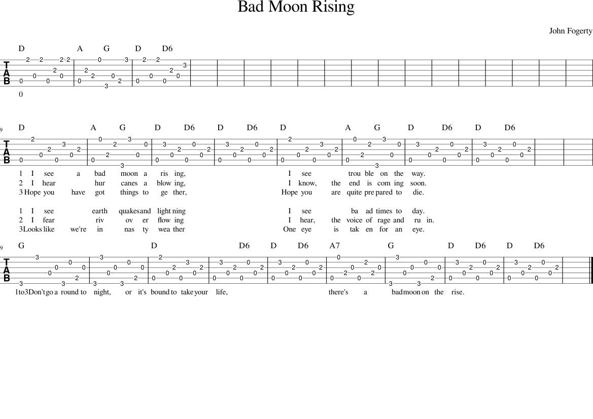 Bad Moon Rising Sheet music for Guitar (Solo) | Download and print in ...
