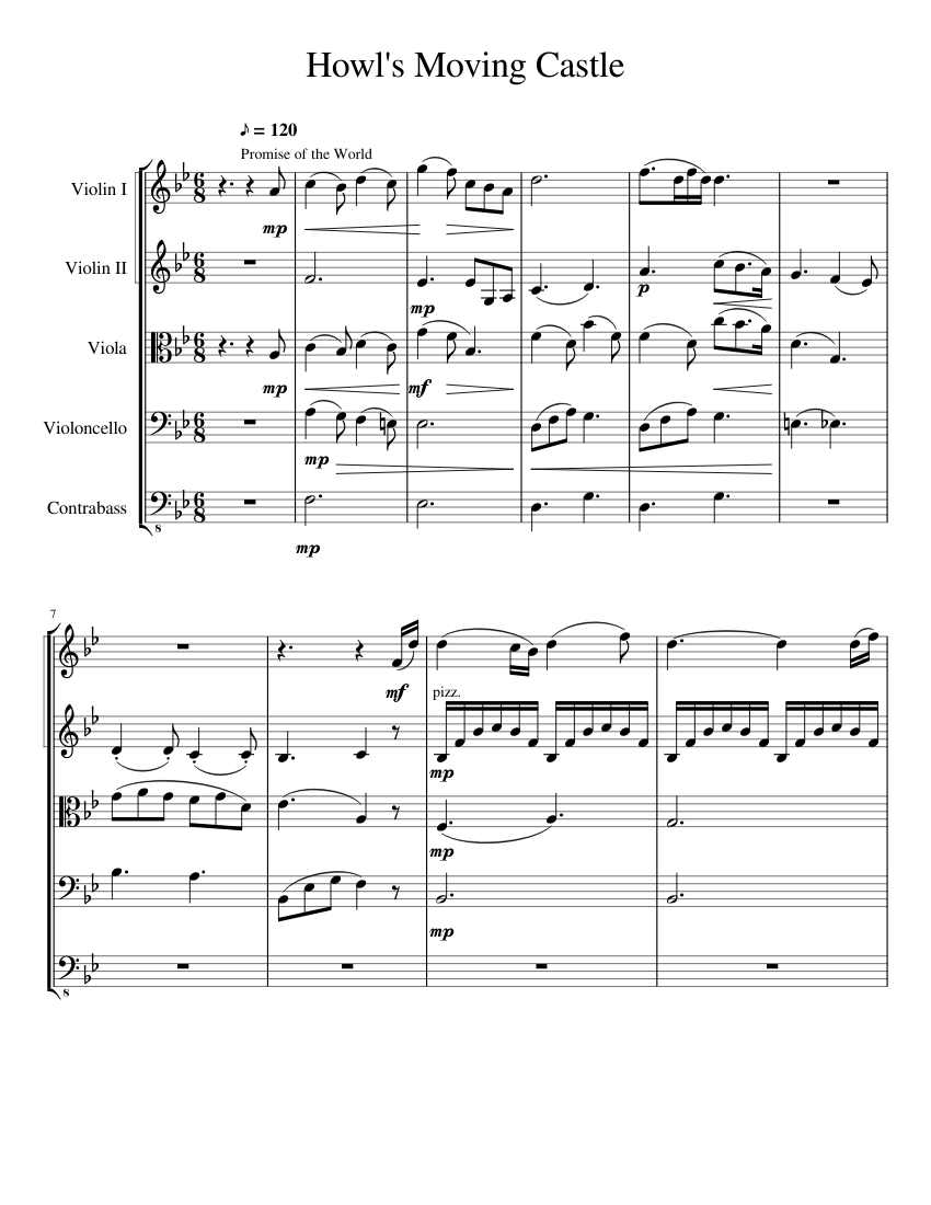 Howls Moving Castle (unfinished) Sheet Music for Contrabass, Violin ...