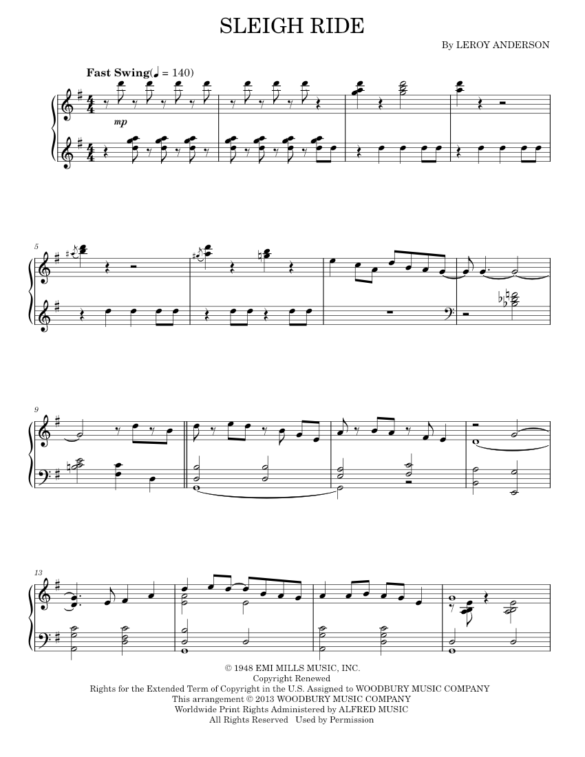 Play Official version of Sleigh Ride Sheet Music by Leroy Anderson for ...