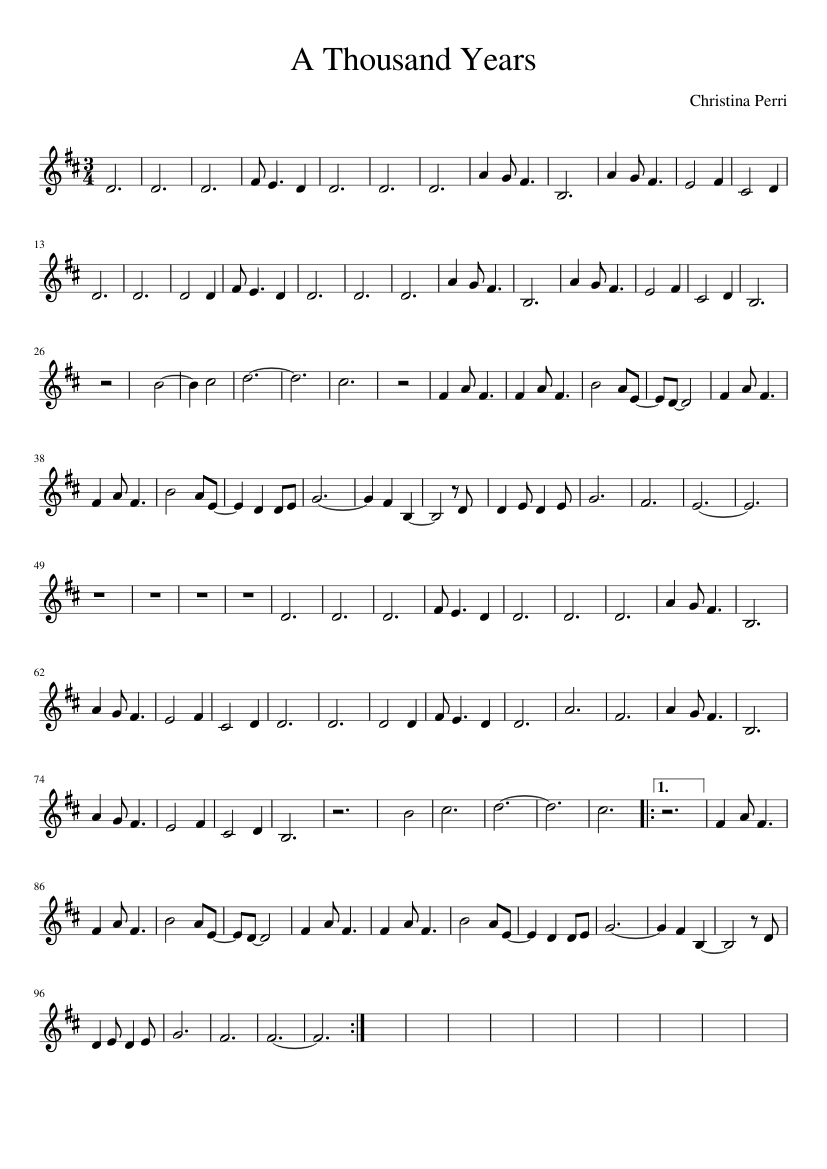 A Thousand Years - Christina Perri Sheet Music for Violin (Solo ...