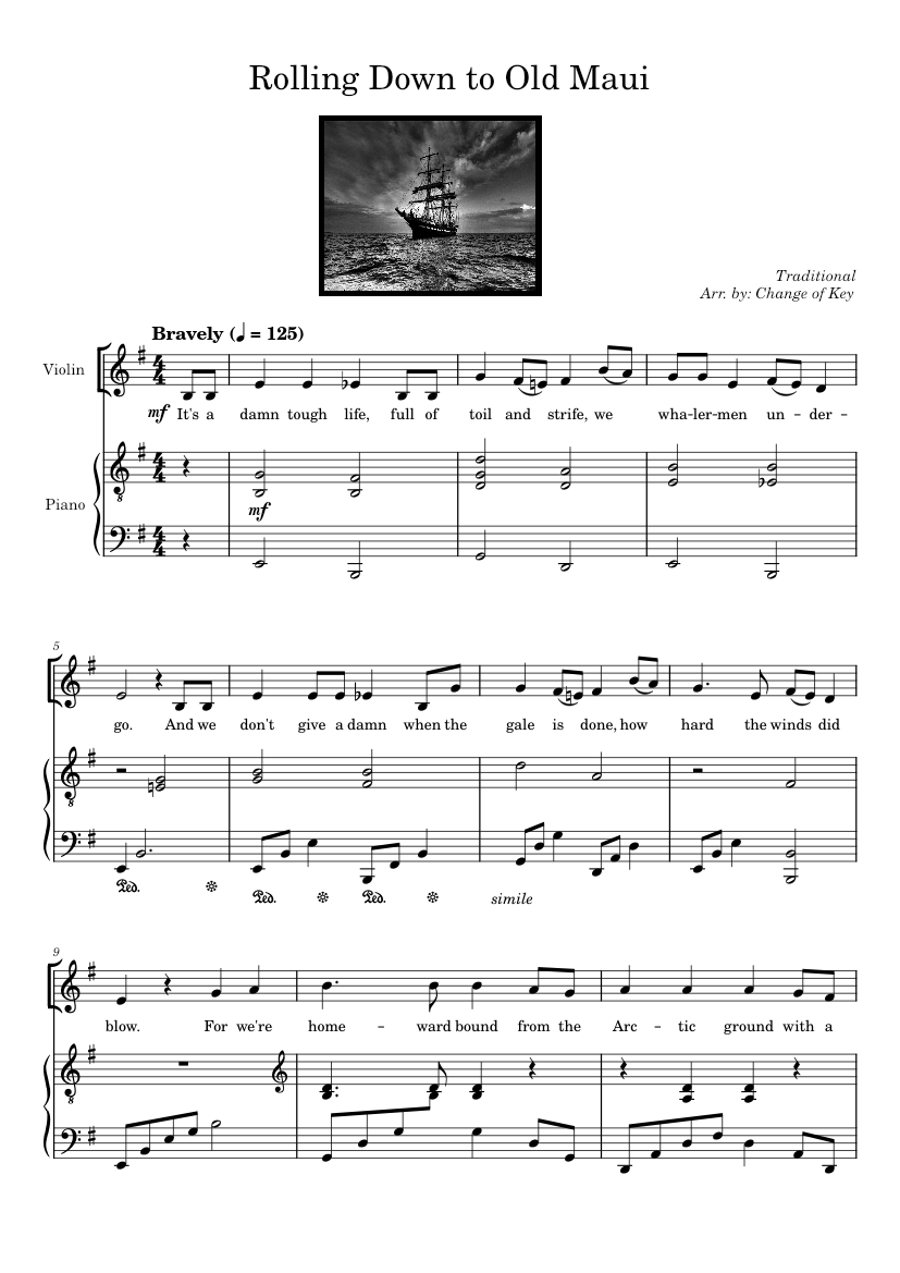 Rolling Down to Old Maui (for violin and piano) [Shanty] Sheet Music ...