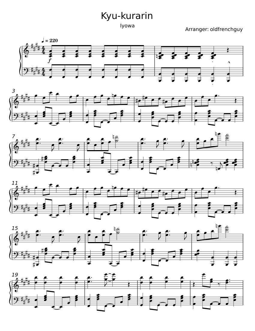 Kyu-Kurarin - Iyowa ft.KAFU Sheet Music for Piano (Piano Duo ...