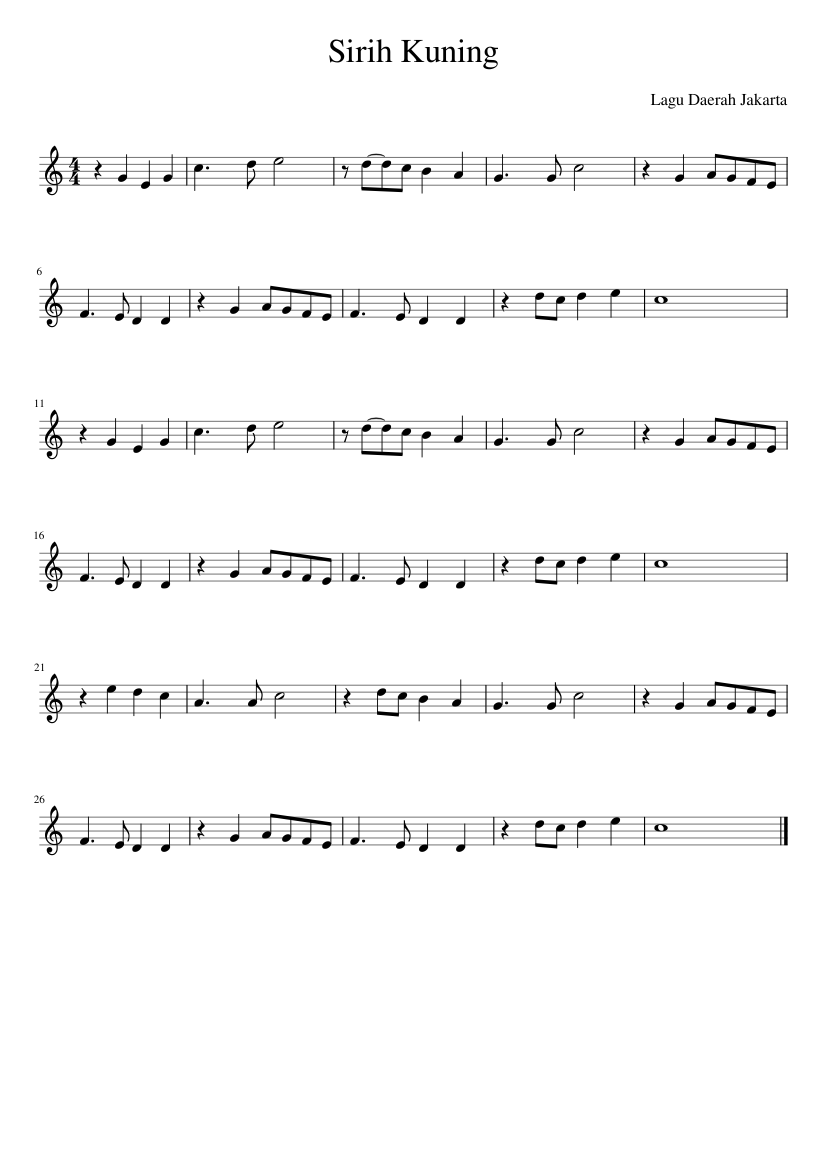 Sirih Kuning Sheet music for Piano (Solo) Easy | Musescore.com