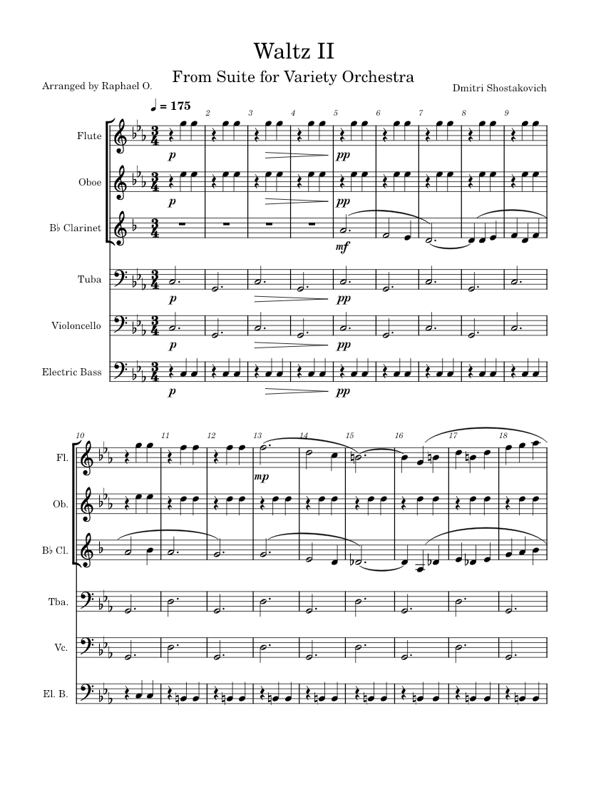 Waltz II by Dmitri Shostakovich Sheet music for Tuba, Flute, Oboe ...