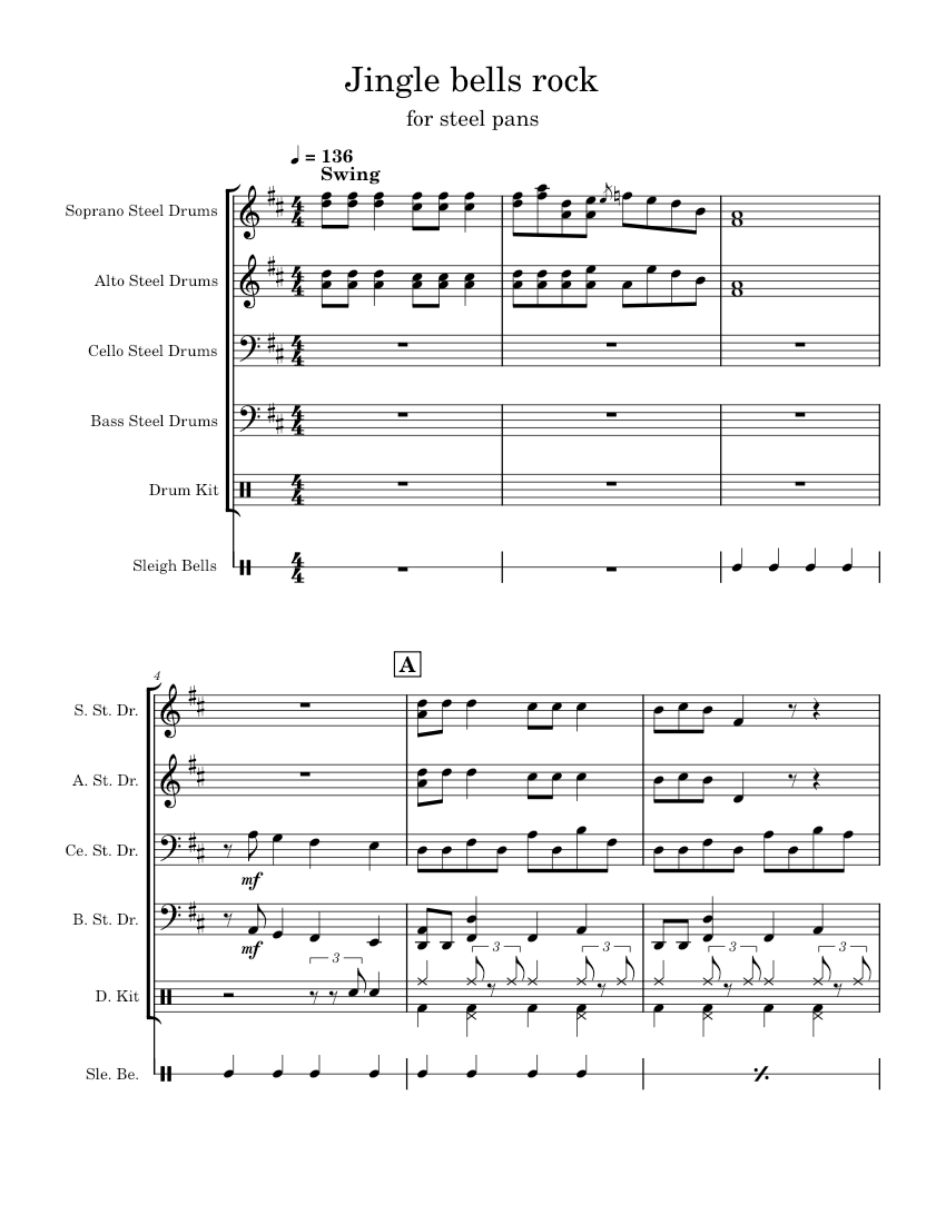 Jingle Bell Rock – Bobby Helms Sheet Music for Drum group, Steel drums ...