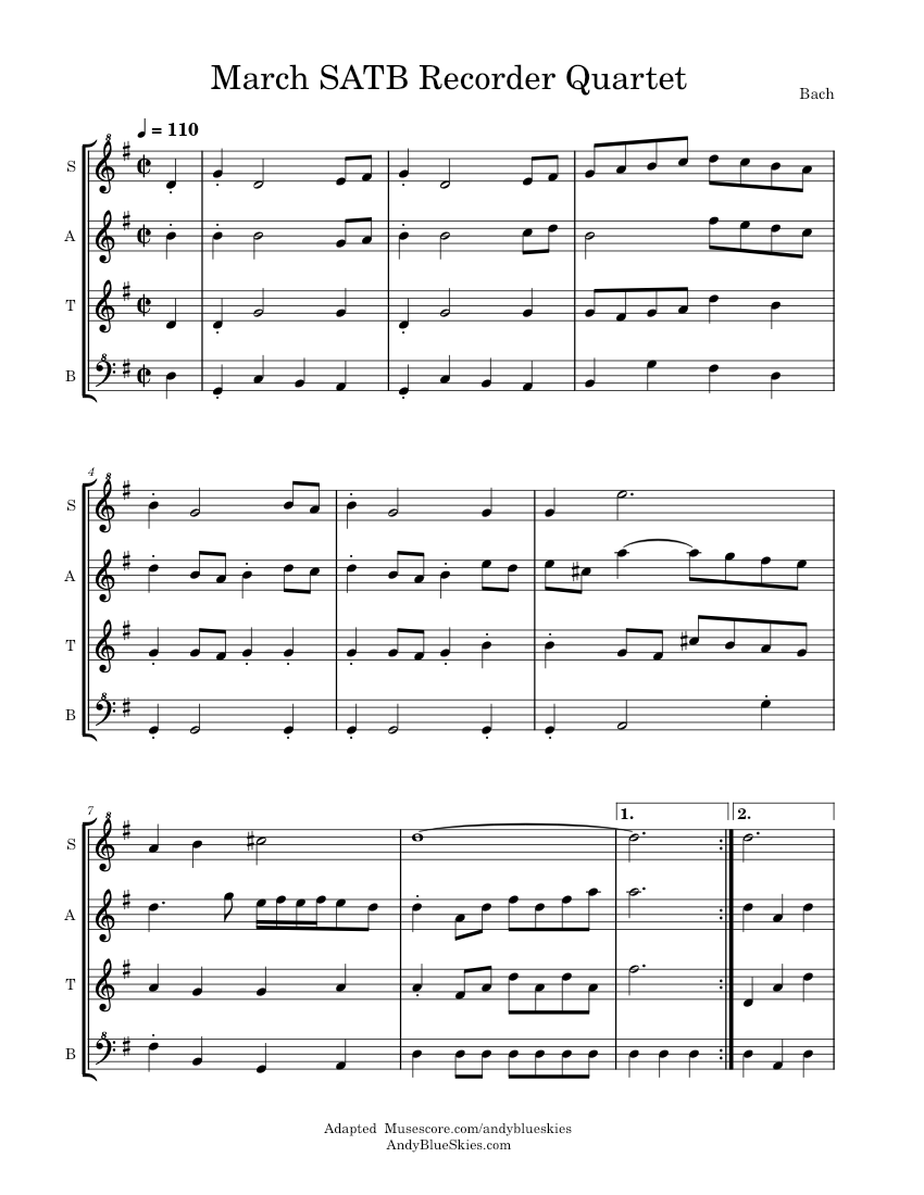 March - SATB Recorder Quartet - Bach Sheet music for Recorder (Woodwind ...