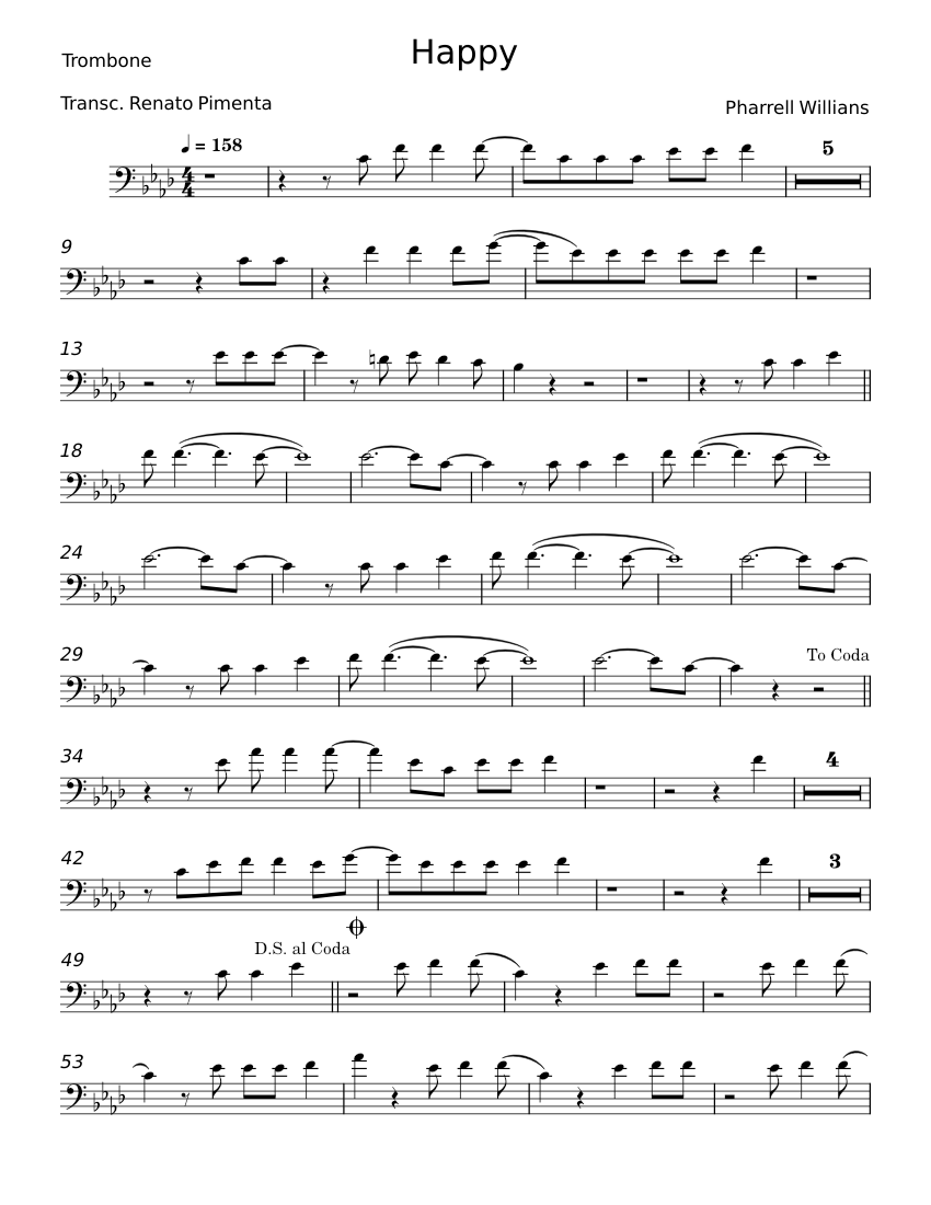 Happy - Pharrell Williams Sheet music for Trombone (Solo) | Musescore.com