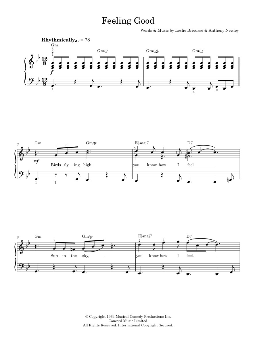 Feeling good Sheet music for Piano by lkj Official | MuseScore.com