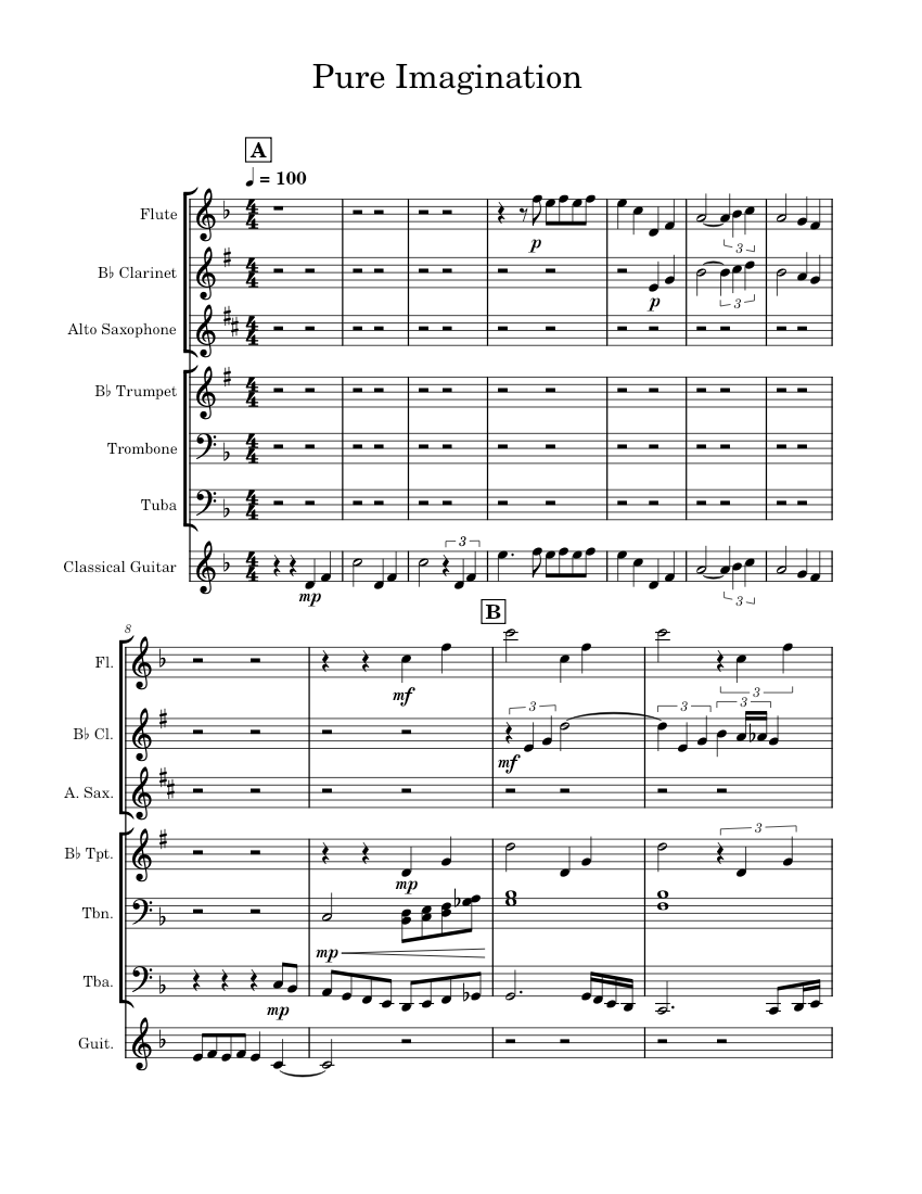 Pure Imagination Sheet music for Trombone, Tuba, Flute, Clarinet in b ...