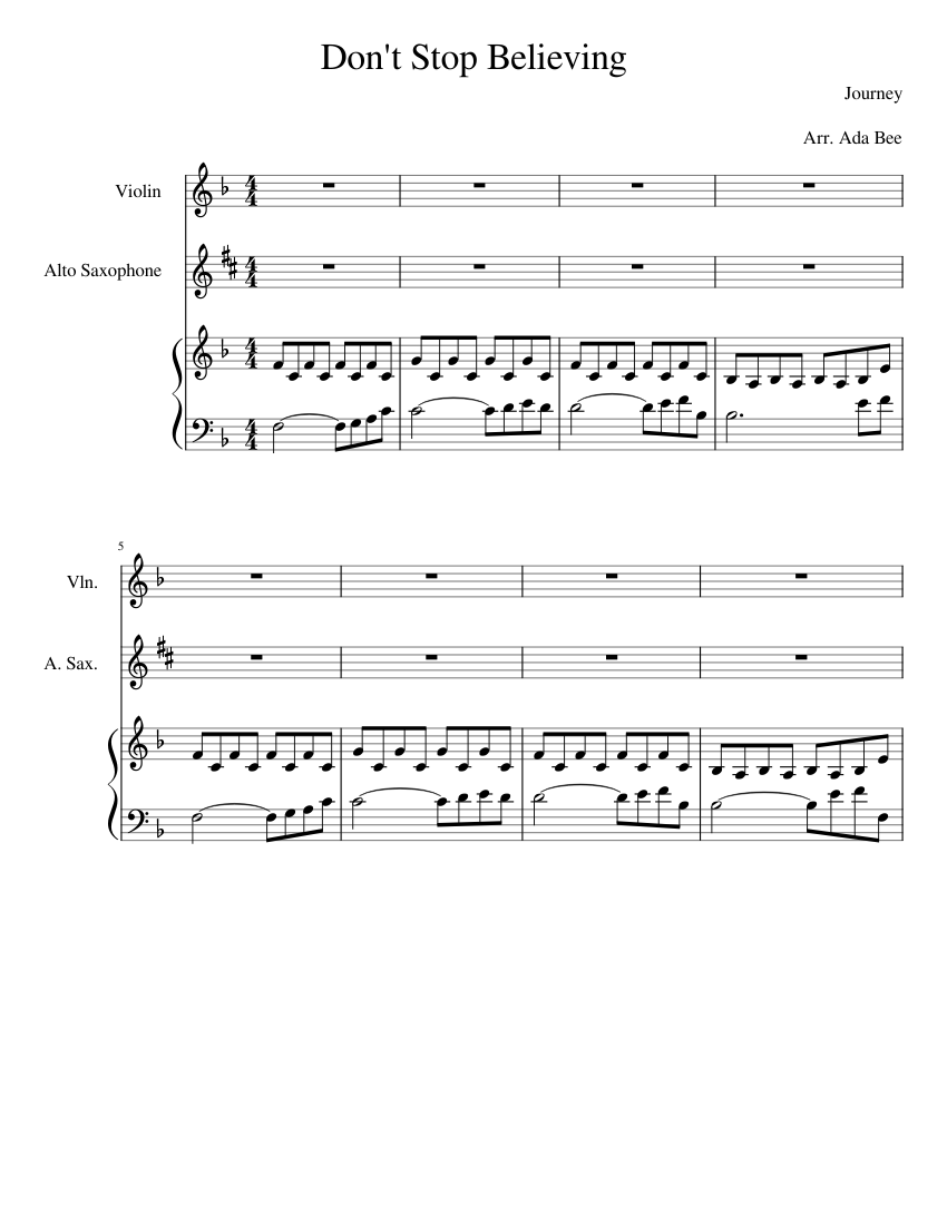 Don't Stop Believing Sheet music for Piano, Saxophone alto, Violin ...