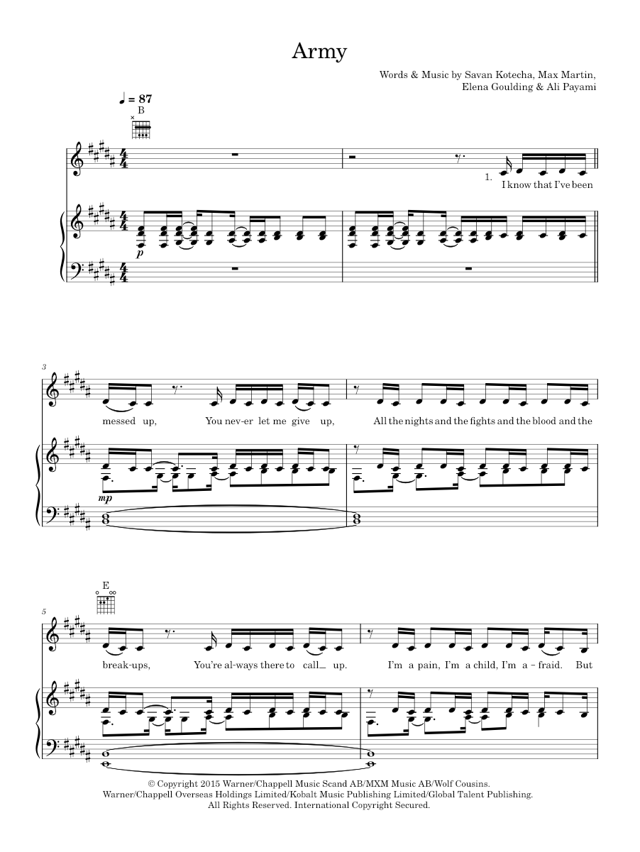 army Sheet music for Piano, Vocals by Ellie Goulding Official ...
