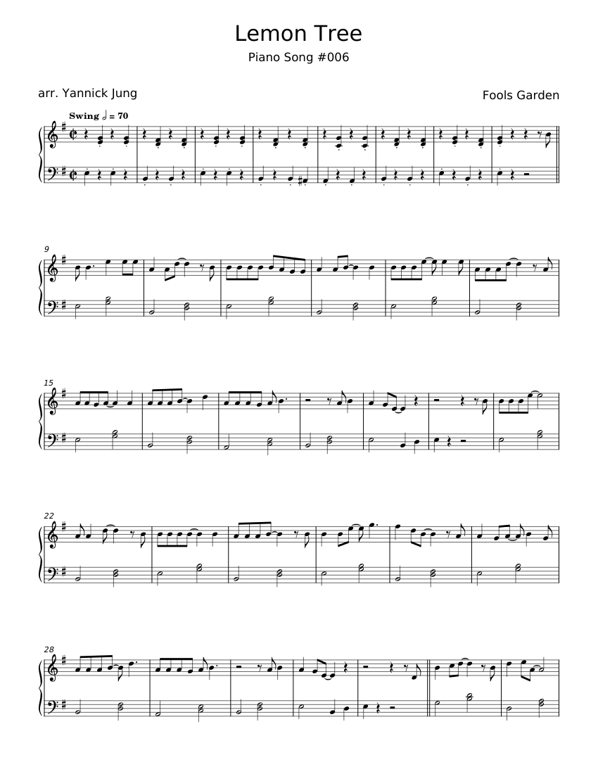 Lemon Tree - Fool's Garden Sheet music for Piano (Piano Duo ...