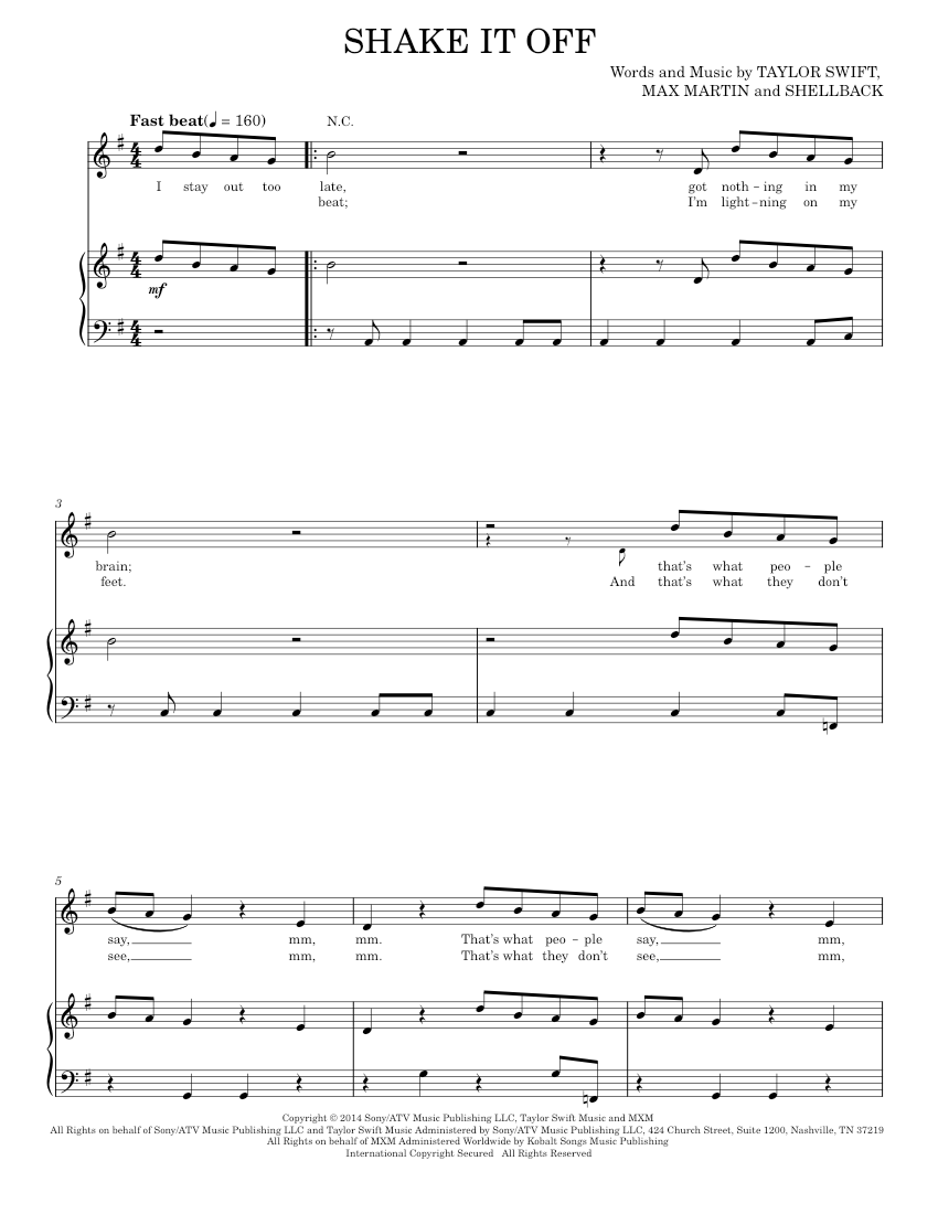 Shake It Off Sheet music for Piano, Vocals by Taylor Swift Official | MuseScore.com