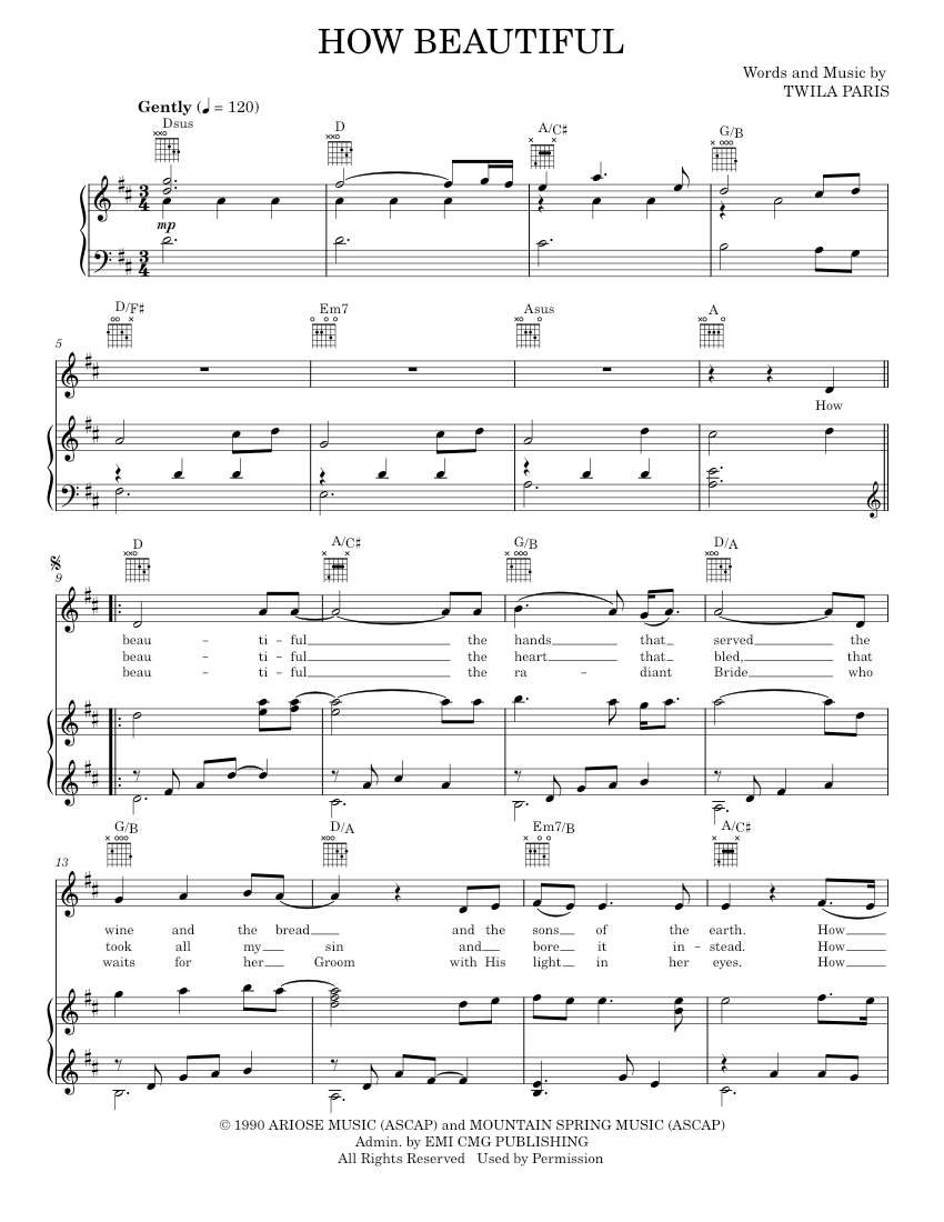 Play Official version of How beautiful sheet music by Twila Paris for ...