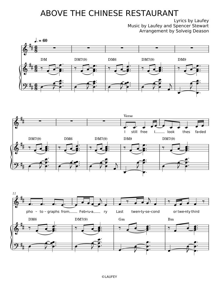 Above the Chinese Restaurant - Laufey Sheet Music for Piano, Vocals (Mixed Trio) | MuseScore.com