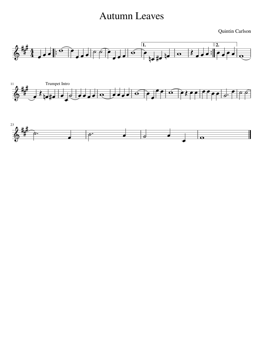 Autumn Leaves Sheet music for Trumpet in b-flat (Solo) | Musescore.com