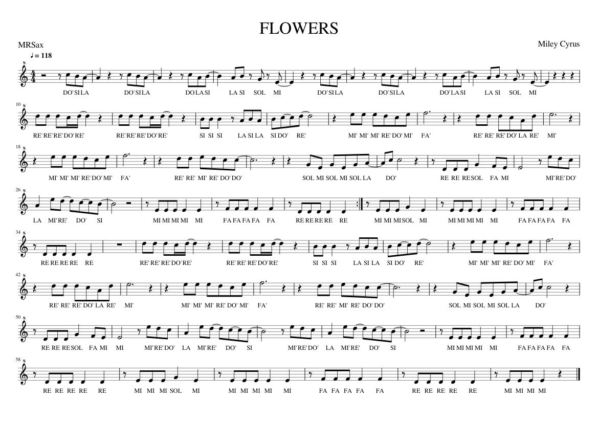 Flowers – Miley Cyrus FLOWERS Sheet Music for Recorder (Solo ...