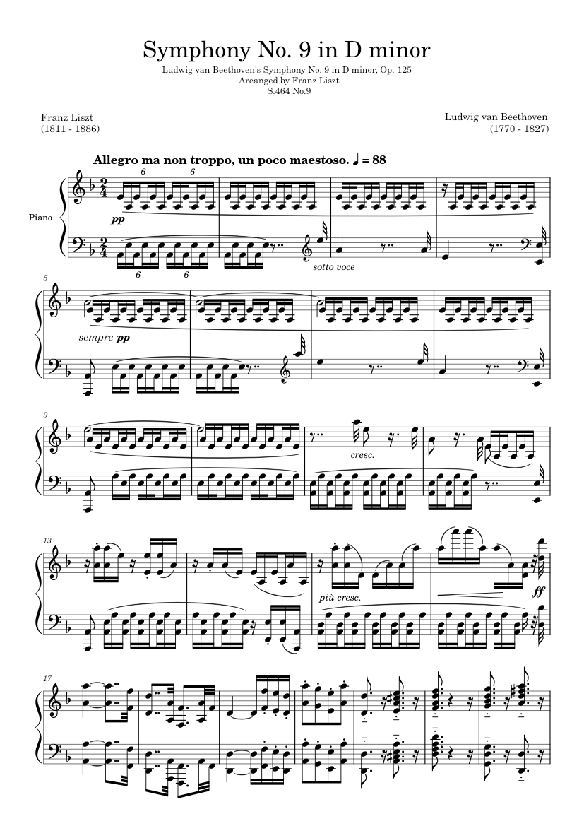 Symphony No.9 in D minor, Op.125 – Ludwig van Beethoven, Franz Liszt Sheet Music for Piano (Solo ...