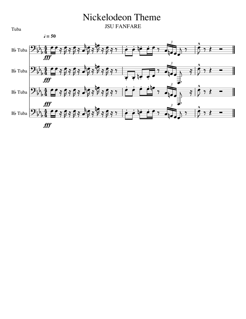 Nickelodeon Theme Sheet music for Tuba (Mixed Quartet) | Musescore.com