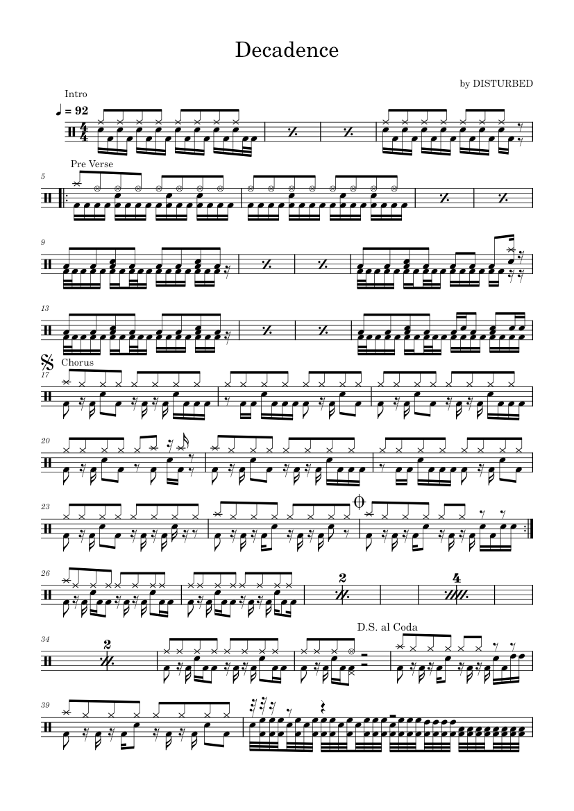 Decadence – Disturbed Sheet music for Drum group (Solo) | Musescore.com
