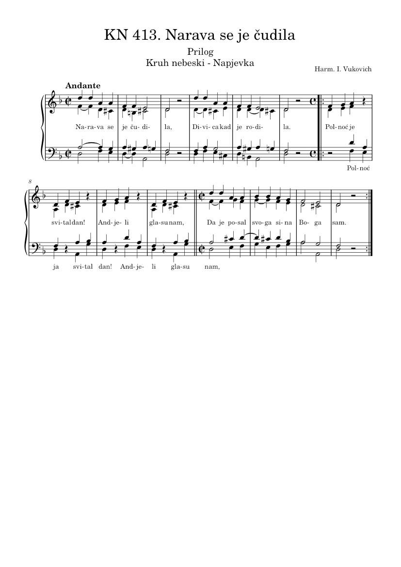 KN 413. Narava se je čudila – Kruh nebeski - Napjevka Sheet music for ...