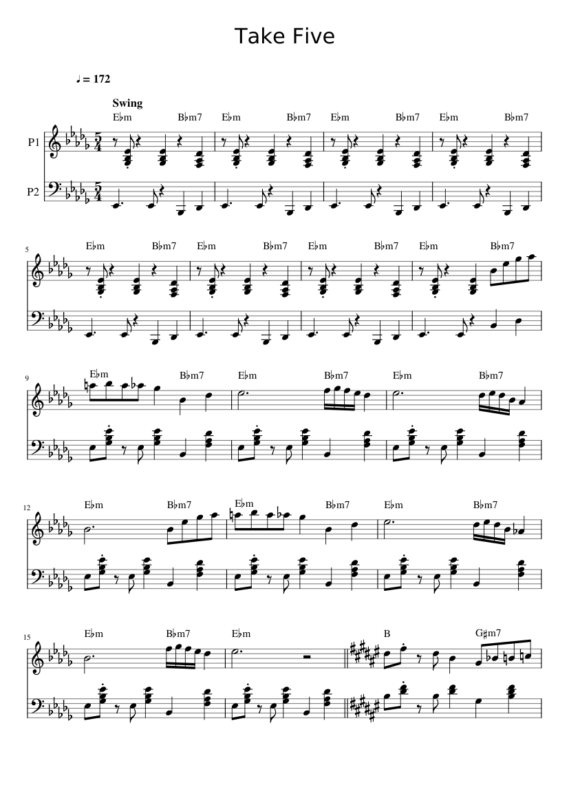 Take_Five Sheet music for Piano (Piano Duo) | Musescore.com