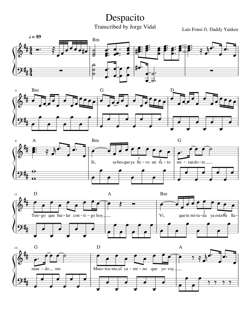 Despacito Piano Sheet Music Luis Fonsi ft Daddy Yankee Sheet Music with ...