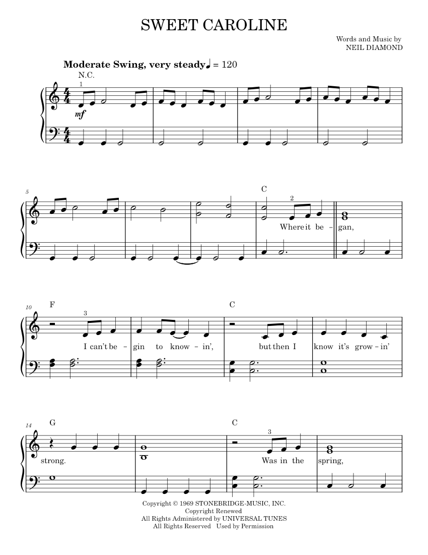 sweet caroline Sheet music for Piano by Neil Diamond Official | MuseScore.com