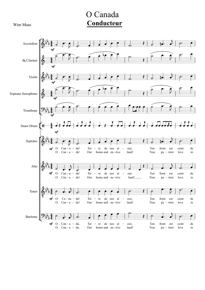O Canada Sheet music for Trombone, Accordion, Violin (Mixed Trio ...