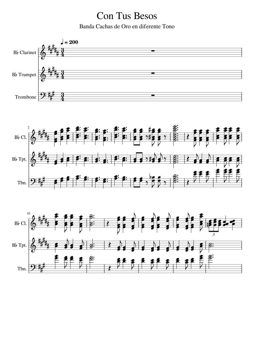 Con Tus Besos Sheet music for Trombone, Clarinet in b-flat, Trumpet in ...